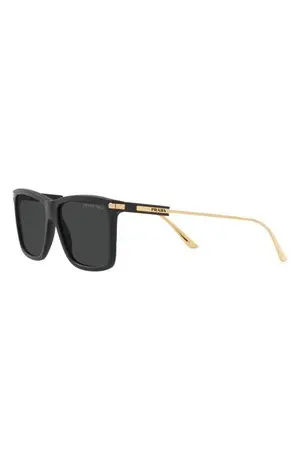 Prada 58mm Polarized Rectangular Sunglasses - Matte Black