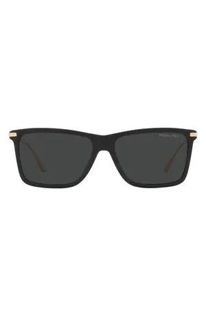 Prada 58mm Polarized Rectangular Sunglasses - Matte Black