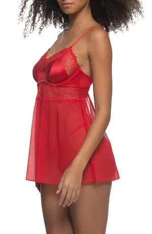 BLACK BOW Heat Babydoll Underwire Chemise & G-string