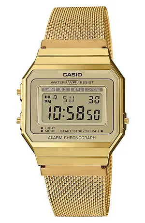 Casio Mesh Strap Digital Chronograph Watch - Gold