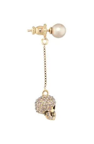 Alexander McQueen Pave Skull Drop Earrings - Coffee