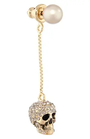 Alexander McQueen Pave Skull Drop Earrings - Coffee