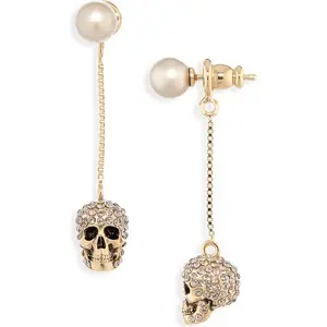 Alexander McQueen Pave Skull Drop Earrings - Coffee