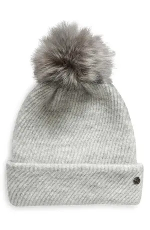 Zella Cozy Heather Beanie With Faux Fur Pompom - Grey Light Heather