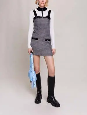 Maje Short Checked Dress - Grey