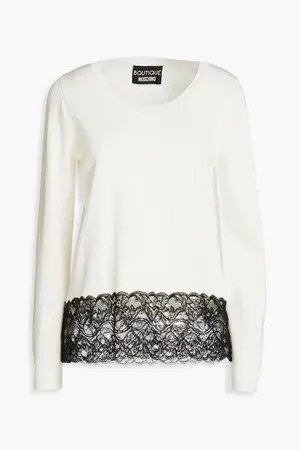 Moschino Chantilly Lace-paneled Stretch-knit Sweater