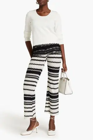 Moschino Chantilly Lace-paneled Stretch-knit Sweater
