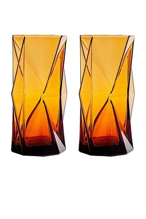 MAX ID NY Ghost Highball Glass Pair In Orange - Amber