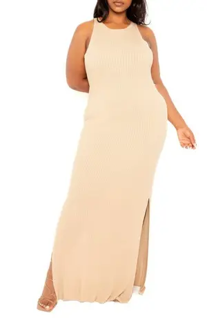 BUXOM COUTURE Ribbed Maxi Sweater Dress - Beige