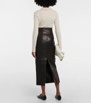 Khaite Loxley Leather Pencil Skirt - Black