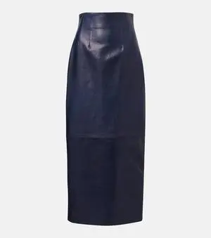 Khaite Loxley Leather Pencil Skirt - Blue