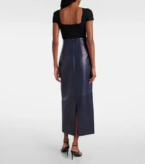 Khaite Loxley Leather Pencil Skirt - Blue
