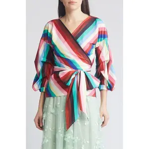 NIKKI LUND Anna Tie-waist Wrap Top - Rainbow