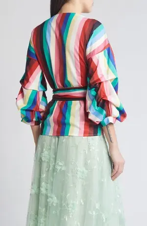 NIKKI LUND Anna Tie-waist Wrap Top - Rainbow