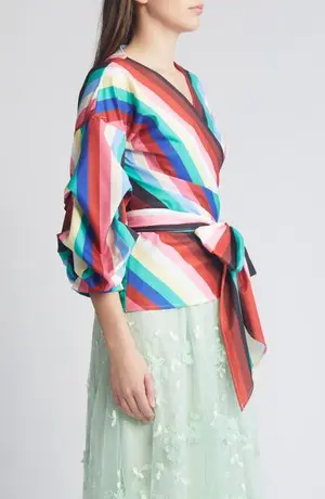 NIKKI LUND Anna Tie-waist Wrap Top - Rainbow