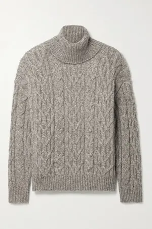 NILI LOTAN Annie Cable-knit Alpaca, Cotton And Wool-blend Turtleneck Sweater - Gray