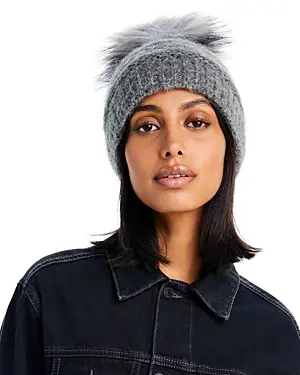 KYI KYI KYI KYI Knit Hat With Pom Pom Gray