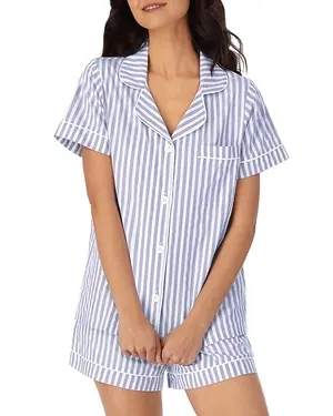 BEDHEAD PAJAMAS Striped Cotton Short Pajamas Set Blue