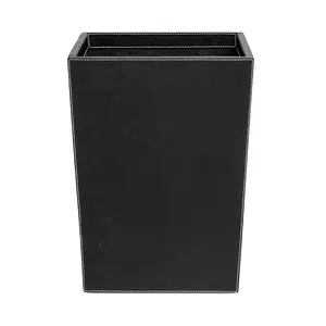 PIGEON AND POODLE Larne Rectangular Full Grain Leather Wastebasket - Black