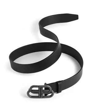 Balenciaga Bb Large Leather Belt - Black