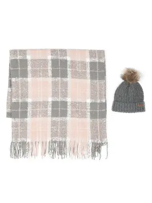 Barbour Beanie And Tartan Scarf Set - Grey