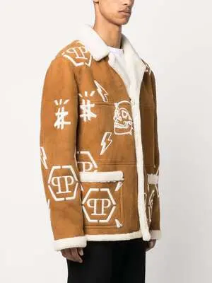 Philipp Plein Logo-embroidered Suede Coat
