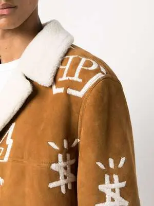 Philipp Plein Logo-embroidered Suede Coat