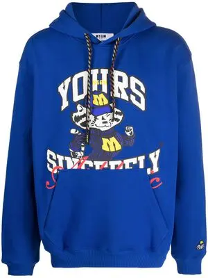 MSGM Graphic-print Cotton Hoodie - Blue