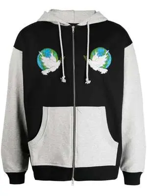 RASSVET Appliqué Detail Cotton Color-block Jacket - Black