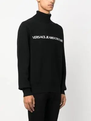 Versace Logo-print Roll-neck Jumper - Black