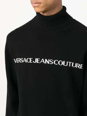 Versace Logo-print Roll-neck Jumper - Black