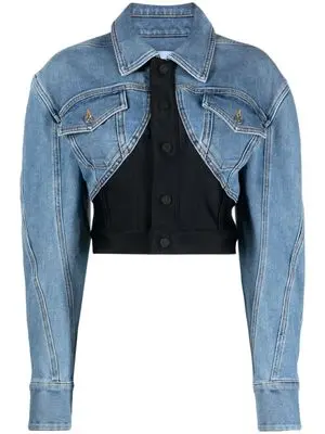 MUGLER Cropped Denim Jacket - Blue