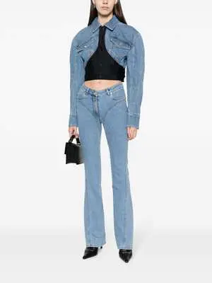 MUGLER Cropped Denim Jacket - Blue