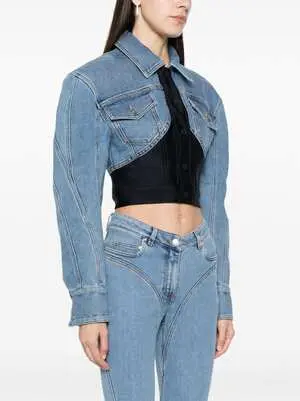 MUGLER Cropped Denim Jacket - Blue