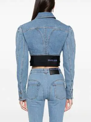 MUGLER Cropped Denim Jacket - Blue