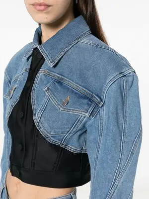 MUGLER Cropped Denim Jacket - Blue