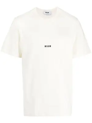 MSGM MSGM Logo Print Cotton T-Shirt Neutrals