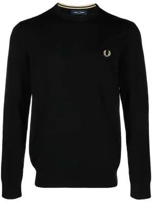 Fred Perry Logo-embroidered Crew-neck Jumper - Black