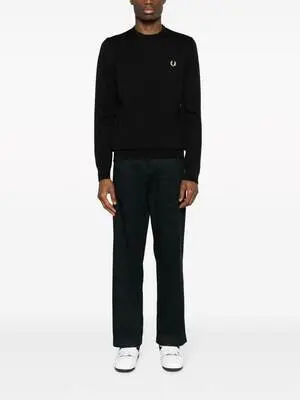 Fred Perry Logo-embroidered Crew-neck Jumper - Black