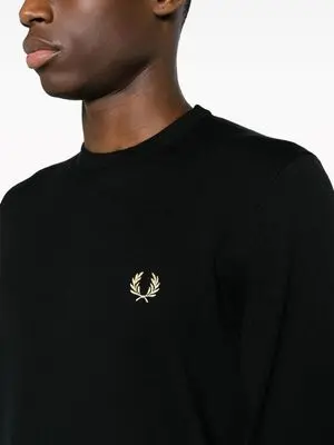 Fred Perry Logo-embroidered Crew-neck Jumper - Black