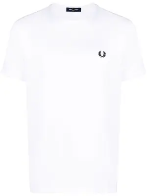 Fred Perry Ringer Wreath-embroidered T-shirt - White