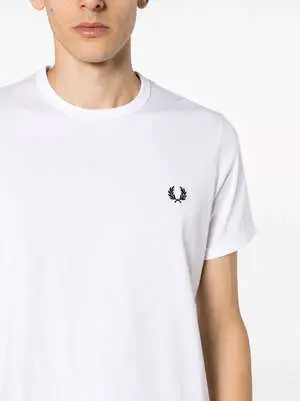 Fred Perry Ringer Wreath-embroidered T-shirt - White