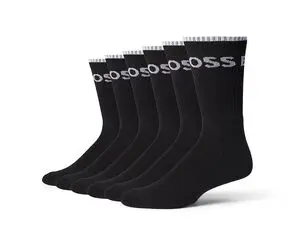 BOSS 6-pack Quarter Length Socks With Banded Branding Crew Cut Socks Shoes - Black