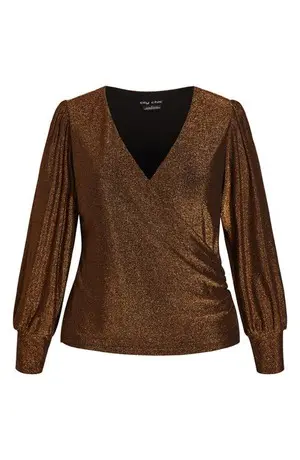 City Chic Shimmer Knit Faux Wrap Top