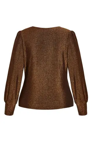City Chic Shimmer Knit Faux Wrap Top