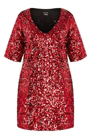 City Chic Sequin Cocktail Dress - Crimson