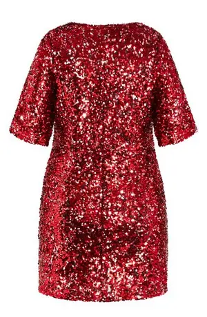 City Chic Sequin Cocktail Dress - Crimson
