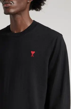 AMI Paris De Coeur Wool Crewneck Sweater - Black