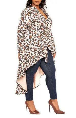 BUXOM COUTURE Animal Print Belted High-low Blazer