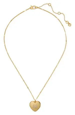 Kate Spade New York Crystal Initial Heart Locket Necklace - Clear/ Gold.